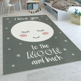 Paco Home - Kinderteppich Kinderzimmer Mädchen Sterne Niedlicher Mond Spruch Grau 120x160 cm