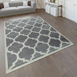 Paco Home - Designer Teppich Marokkanisches Muster Kurzflorteppich Modern Trend Grau Weiß 120x170 cm