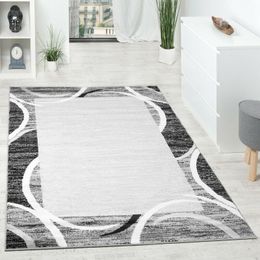 Wohnzimmer Teppich Designer Bordüre Meliert Grau Schwarz Creme Preishammer 80x150 cm - Paco Home