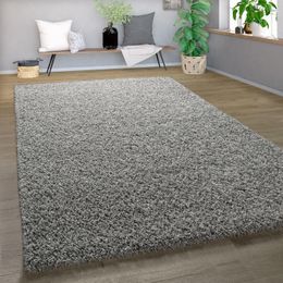 Paco Home - Shaggy Teppich Hochflor Langflor Hochwertig Hohe Fadendichte Uni Schimmer Grau 60x100 cm