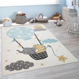 Kinder-Teppich, Kurzflor Für Kinderzimmer, Elefant, Bär, Balon, Mond, in Beige 120x160 cm - Paco Home