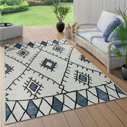 Paco Home - In- & Outdoor Teppich Flachgewebe Geometrisch Abstrakt Rauten Design Ethno Blau 240x340 cm