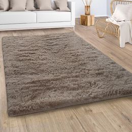 Hochflor Teppich Wohnzimmer Fellteppich Kunstfell Flauschig Rutschfest Beige Taupe 120x170 cm - Paco Home