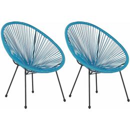 Beliani - Gartenstuhl 2er Set Blau Polyrattan Spaghetti-Optik Modern Mexikanischer Stil Outdoor Balkon Terrasse Garten Möbel - Schwarz