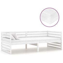 Tagesbett mit Matratze 90x200 cm Weiß Kiefer Massivholz vidaXL - Weiß