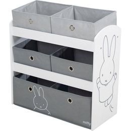 Roba® Kinderregal miffy®, grau, inklusive 5 Stoffboxen in 2 Größen, grau