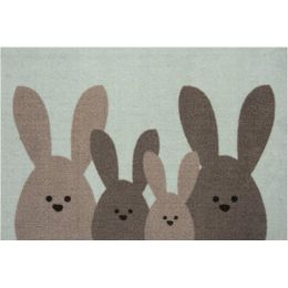 Fußmatte Bunny Family, Hanse Home, rechteckig, Höhe: 7 mm, Schmutzfangmatte, In-& Outdoor, Rutschfest, Waschbar, Türmatte, Ostern, braun|grün