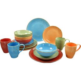 Creatable Kombiservice Geschirr-Set NATURE COLLECTION Summer (16-tlg), 4 Personen, Steinzeug, Service, Naturfarben mit Sprenkeln, 16 Teile, für 4 Personen, blau|grün|orange|rot