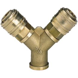 Einhell 2-Wege-Ventil Y-Verteiler, 2 Schnellk, R3/8"IG, Kompressoren-Zubehör, goldfarben
