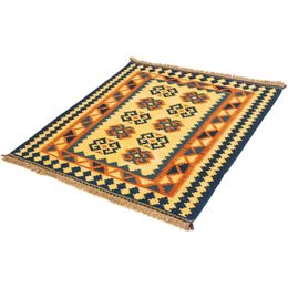 Wollteppich Kelim - Oriental quadratisch - 107 x 100 cm - hellbeige, morgenland, quadratisch, Höhe: 6 mm, Wohnzimmer, Einzelstück, beige