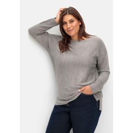 sheego Große Größen: Pullover mit Rundhalsausschnitt und Ripp-Details, grau, Gr.40