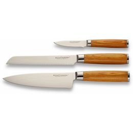 ECHTWERK Messer-Set Damaszener (Set, 3-tlg), Küchenmesser-Set mit Holzgriffen in natürlicher Optik, silberfarben