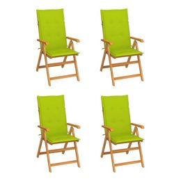 furnicato Gartenstuhl Gartenstühle 4 Stk. mit Hellgrünen Kissen Massivholz Teak