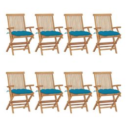 furnicato Gartenstuhl Gartenstühle mit Hellblauen Kissen 8 Stk. Massivholz Teak