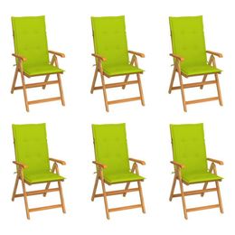 furnicato Gartenstuhl Gartenstühle 6 Stk. mit Hellgrünen Kissen Massivholz Teak