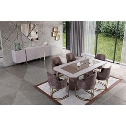 JVmoebel Esszimmer-Set Esszimmer Tisch Esstisch Sideboard 6x Stühle Möbel 8 tlg. Holz Tische