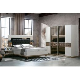 JVmoebel Schlafzimmer-Set Schlafzimmer Set Bett 2x Nachttische Textil Kleiderschrank 4tlg.