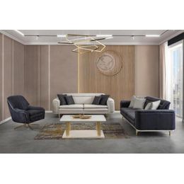 JVmoebel Wohnzimmer-Set Moderne Wohnzimmer Garnitur blaues Sofa + blauer Sessel + Couchtisch