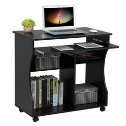 Yaheetech Schreibtisch, mit 4 Ablageflächen und Rollen