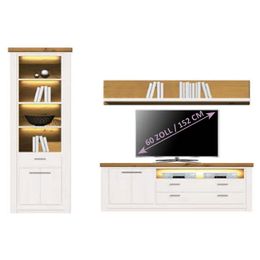 Casamia Wohnwand Wohnwand Olbia Regal Schrank TV Lowboard Bücherbord massiv weiß natur