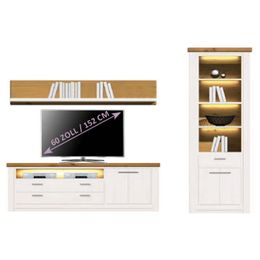 Casamia Wohnwand Wohnwand Olbia Regal Schrank TV Lowboard Bücherbord massiv weiß natur