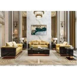 JVmoebel Wohnzimmer-Set, Luxus Designer Sofa Couch Sitz Garnitur Set Holz Leder Textil 5tlg