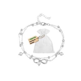 Felino Fußkette mit Anhänger Damen Infinity Weiße Perlen Silber Unendlichkeit Fußkette Fusskette (1-tlg)