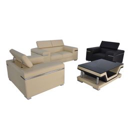 JVmoebel Wohnzimmer-Set Modern XXL Couch Ledersofa mit USB Sofa Garnitur 2+1+1+Tisch Neu