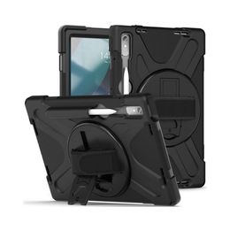 Wigento Tablet-Hülle Für Lenovo Tab P11 Pro 2. Gen 11.2 Zoll 360 Grad aufstellbare Outdoor Hybrid Schwarz Tablet Tasche Etuis + Halteschlaufe
