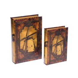 aubaho Buchtresor 2x Schatulle Windmühle Holz Buchattrappe Box Kästchen Etui Buch antik