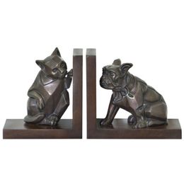 Casa Padrino Buchstütze Luxus Buchstützen Set Katze & Hund Bronze / Braun 18 x 18 x H. 10 cm