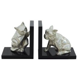 Casa Padrino Buchstütze Luxus Buchstützen Set Katze & Hund Silber / Schwarz 18 x 18 x H. 10 cm