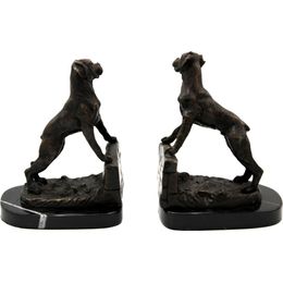 Casa Padrino Buchstütze Luxus Buchstützen Set Hunde Bronze auf schwarzem Marmor Sockel