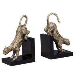 Casa Padrino Buchstütze Luxus Buchstützen Set Bronze Leoparden auf schwarzem Holzsockel
