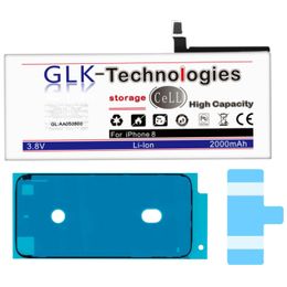 GLK-Technologies Verbesserter Ersatz Akku für Apple iPhone 8 inkl. 2X Klebebandsätze Smartphone-Akku 2000 mAh (3