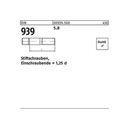 Reyher Stiftschraube 100er Pack Stiftschraube DIN 939 M10x 45 5.8 Einschraubende=1