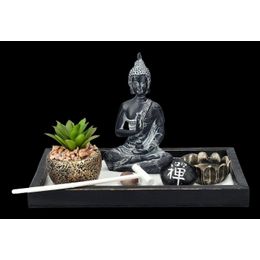 Figuren Shop GmbH Dekofigur Buddha Figur mit Zen Garten schwarz-grau