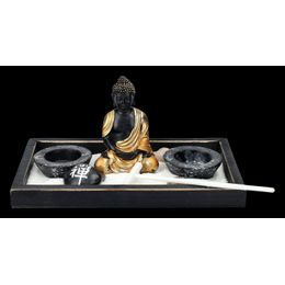 Figuren Shop GmbH Dekofigur Buddha Figur mit Zen Garten schwarz-gold