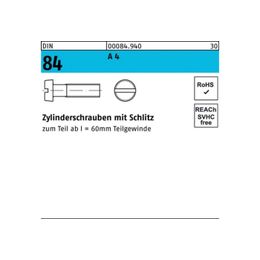 Reyher Zylinderschraube 200er Pack Zylinderschraube DIN 84/ISO 1207 Schlitz M3x 30 A 4 200 St