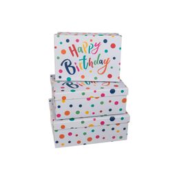 ReWu Geschenkpapier Geschenk Kartonschachtel Happy Birthday mit bunten Punkten 3er Set