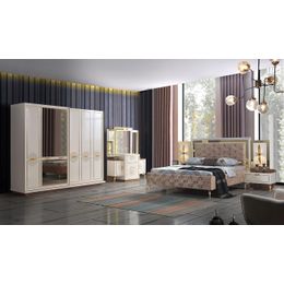 JVmoebel Schlafzimmer-Set Schlafzimmer Bett Einrichtung Luxus Polster Betten braun Modern