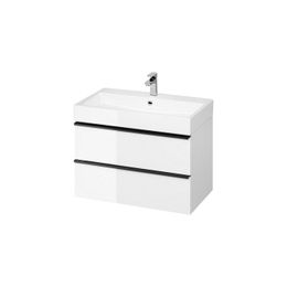 KOLMAN Waschbeckenunterschrank Badmöbel Set VIRGO 80 Badezimmerschrank (Schwarz Möbelgriffe) mit Schubladen & Keramikwaschbecken