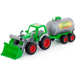 WADER QUALITY TOYS Spielzeug-Traktor Farmer Technic Traktor mit Frontlader Fassanhänger