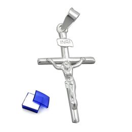 unbespielt Kreuzanhänger Religiöser Kettenanhänger Anhänger Kreuz mit Jesus 925 Silber Abmessung 23 x 13 mm inkl. kleiner Schmuckbox