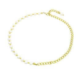 BUNGSA Goldkette Mixkette Perlen und Kettenglieder goldfarben aus Edelstahl Unisex (1-tlg)