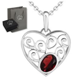 Limana Herzkette echter Edelstein roter Granat 925 Sterling Silber Kette mit Herz (inkl. Herz Geschenkdose und Tasche)