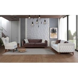 JVmoebel Wohnzimmer-Set Sofagarnitur Chesterfield Stoff Sofa Couch Weiß Sessel Textil Sofa
