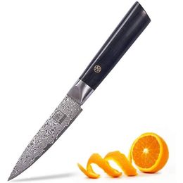 zayiko Gemüsemesser Black Edition Officemesser I 9cm Klinge I dunkler Damast I Pakkaholz