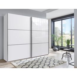 freiraum Schwebetürenschrank Escape (BxH: 250x236 cm) in WEISS + GLAS WEISS mit 2 Türen und 6 Einlegeböden