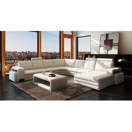 JVmoebel Wohnzimmer-Set, Ecksofa U-Form + 2x Hocker + Couchtisch Couch Design Polster Leder